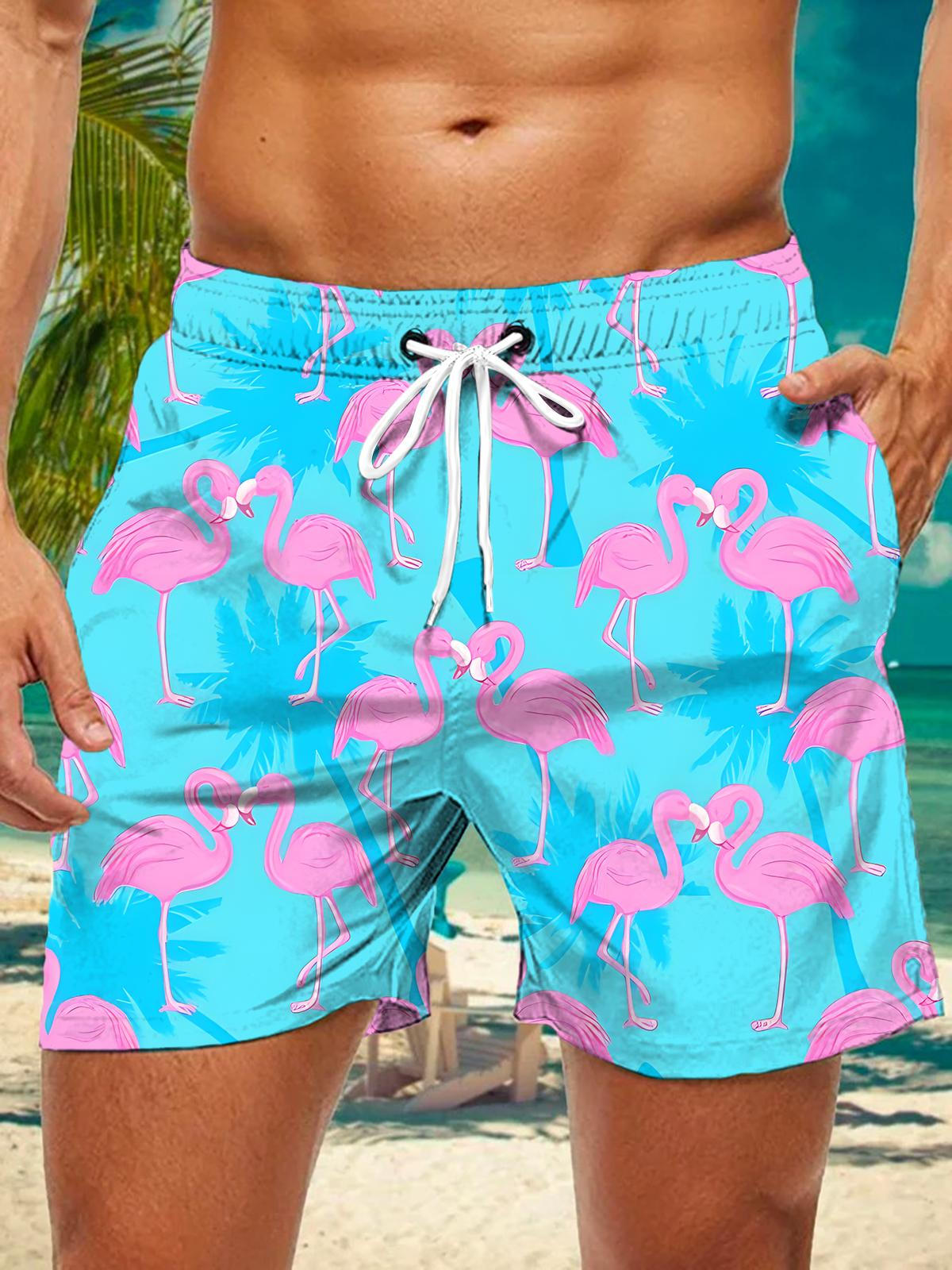 Flamingo Coconut Tree Print Mens Print Pocket Shorts