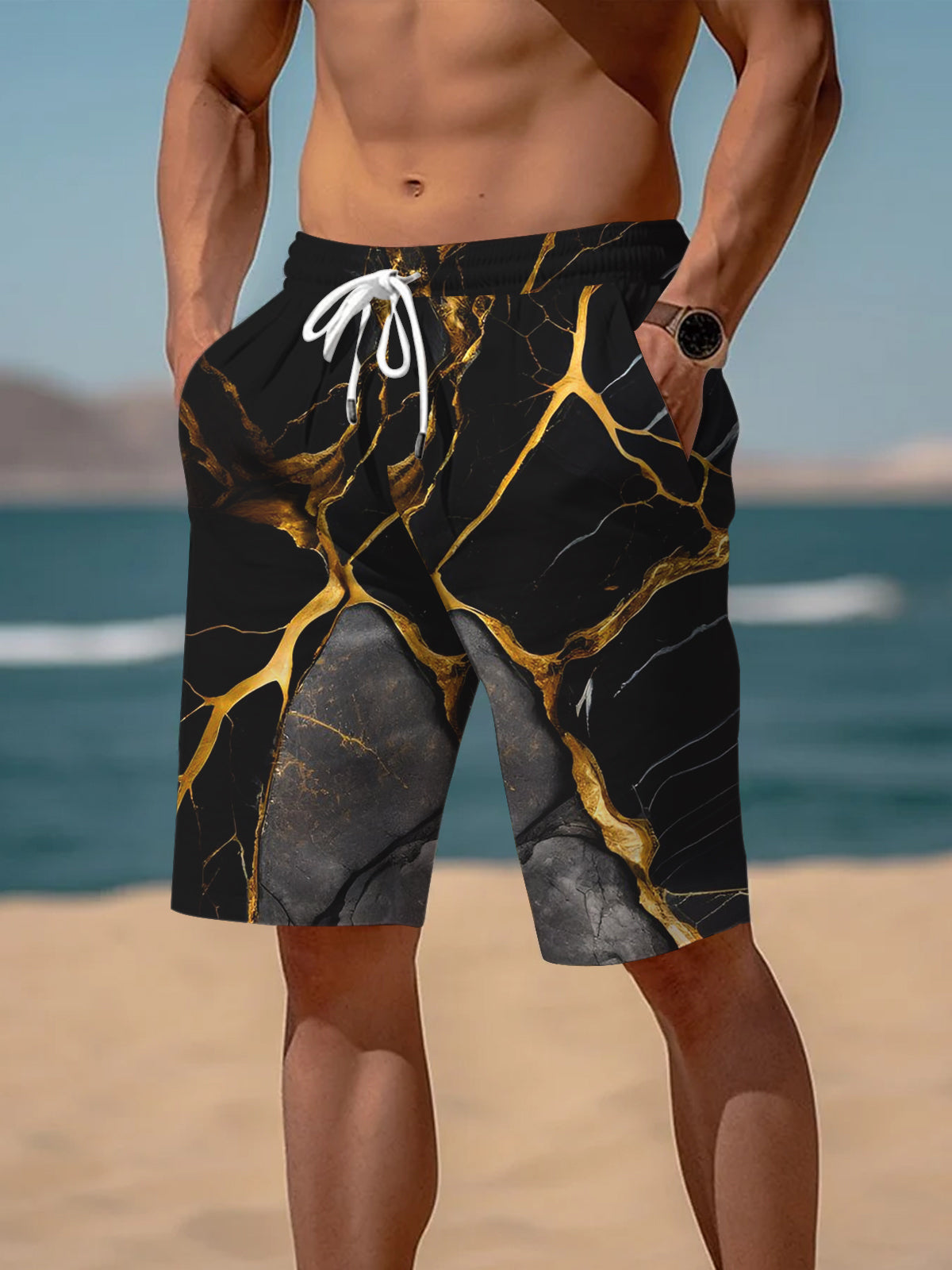 Art Hawaiian Casual Retro Mens Shorts With Pocket