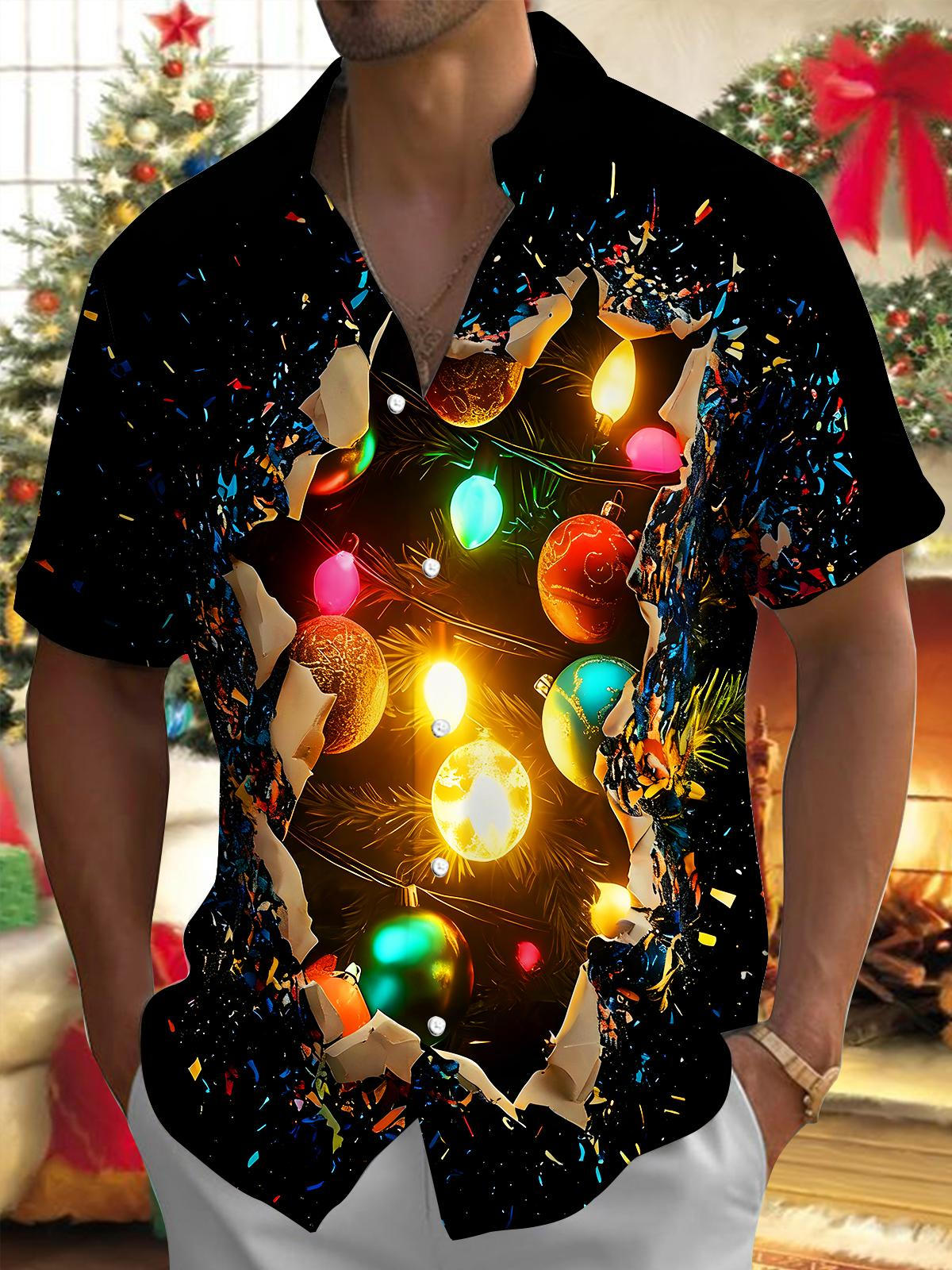 Colorful Christmas Lights Xmas Men's Pocket Short Sleeve Shirts