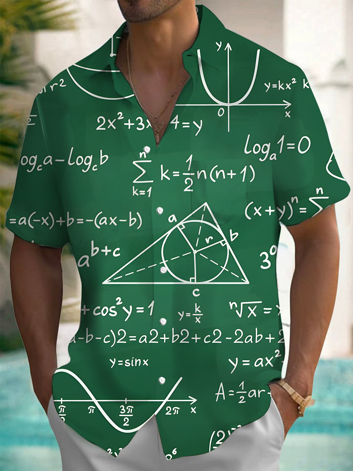 Mathematical Equation Print Men's Pocket Short Sleeve Shirts