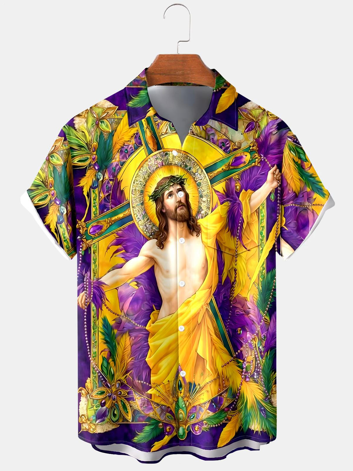 Carnival Religion Jesus Men's Pocket Short Sleeve Shirts