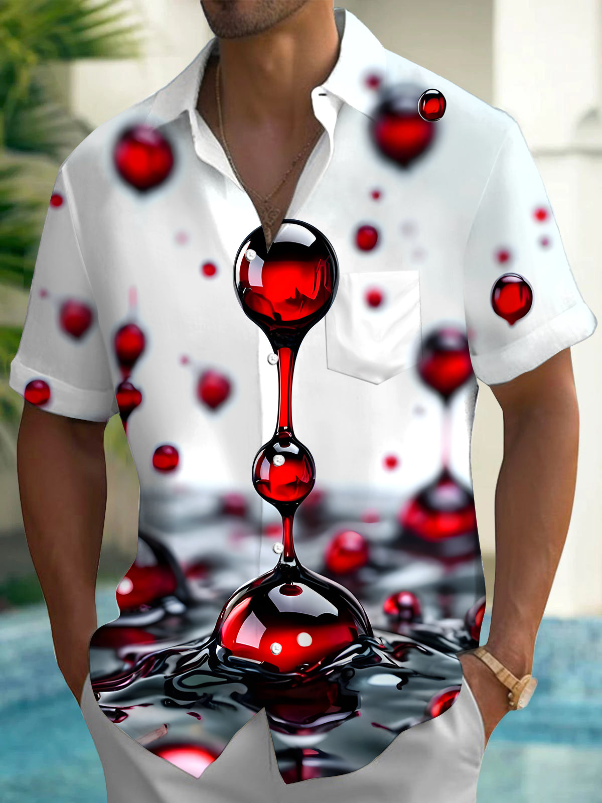 Water Drop Men's Pocket Short Sleeve Shirts