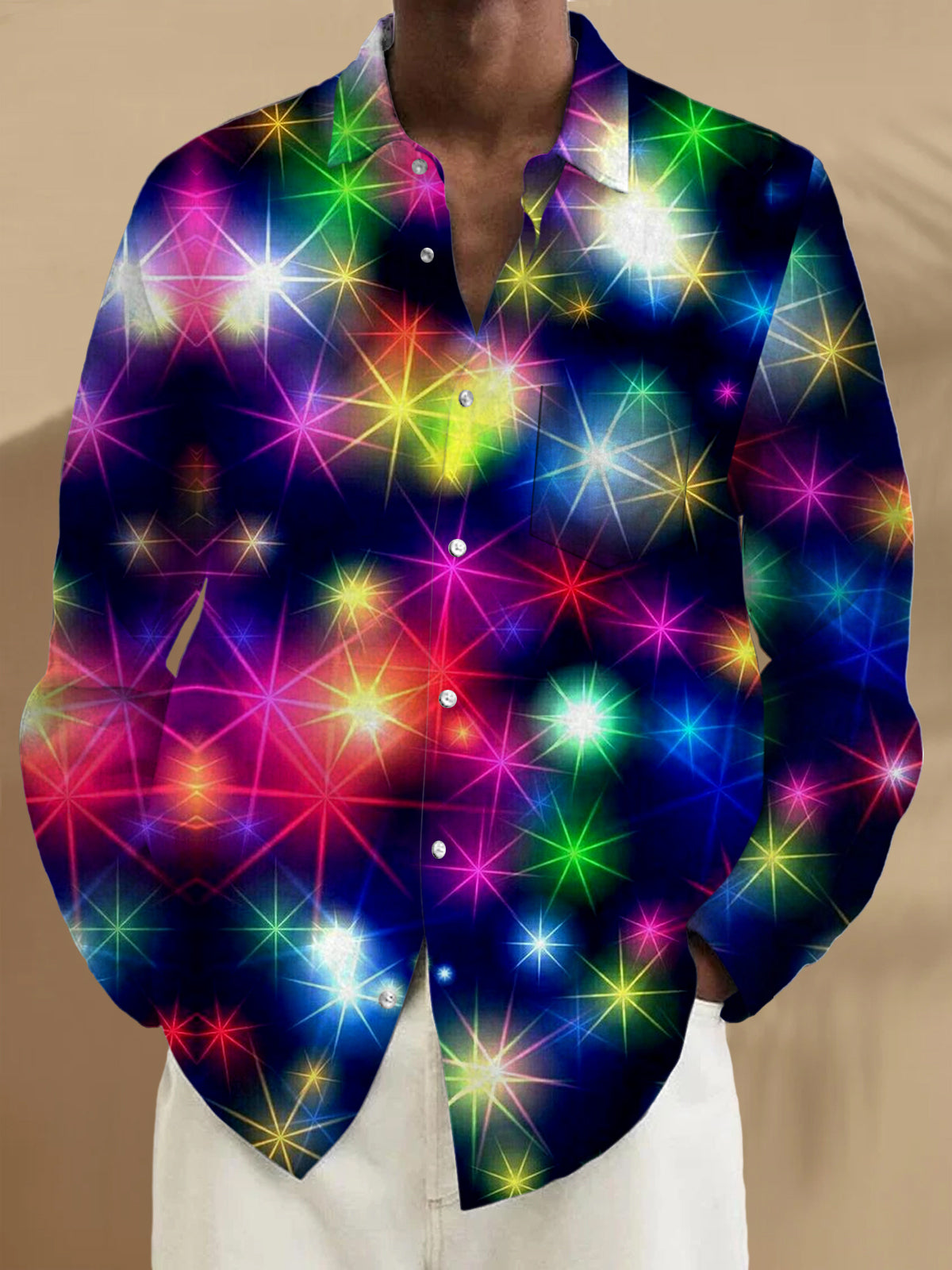 Star Long Sleeve Men's Shirts With Pocket