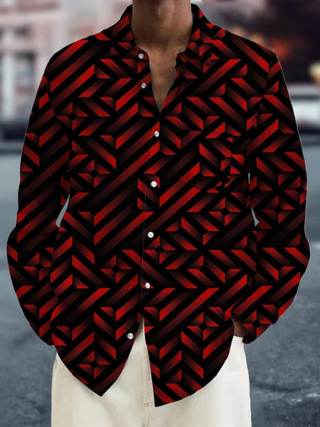 Geometric Print Long Sleeve Men's Shirts With Pocket – adaychic